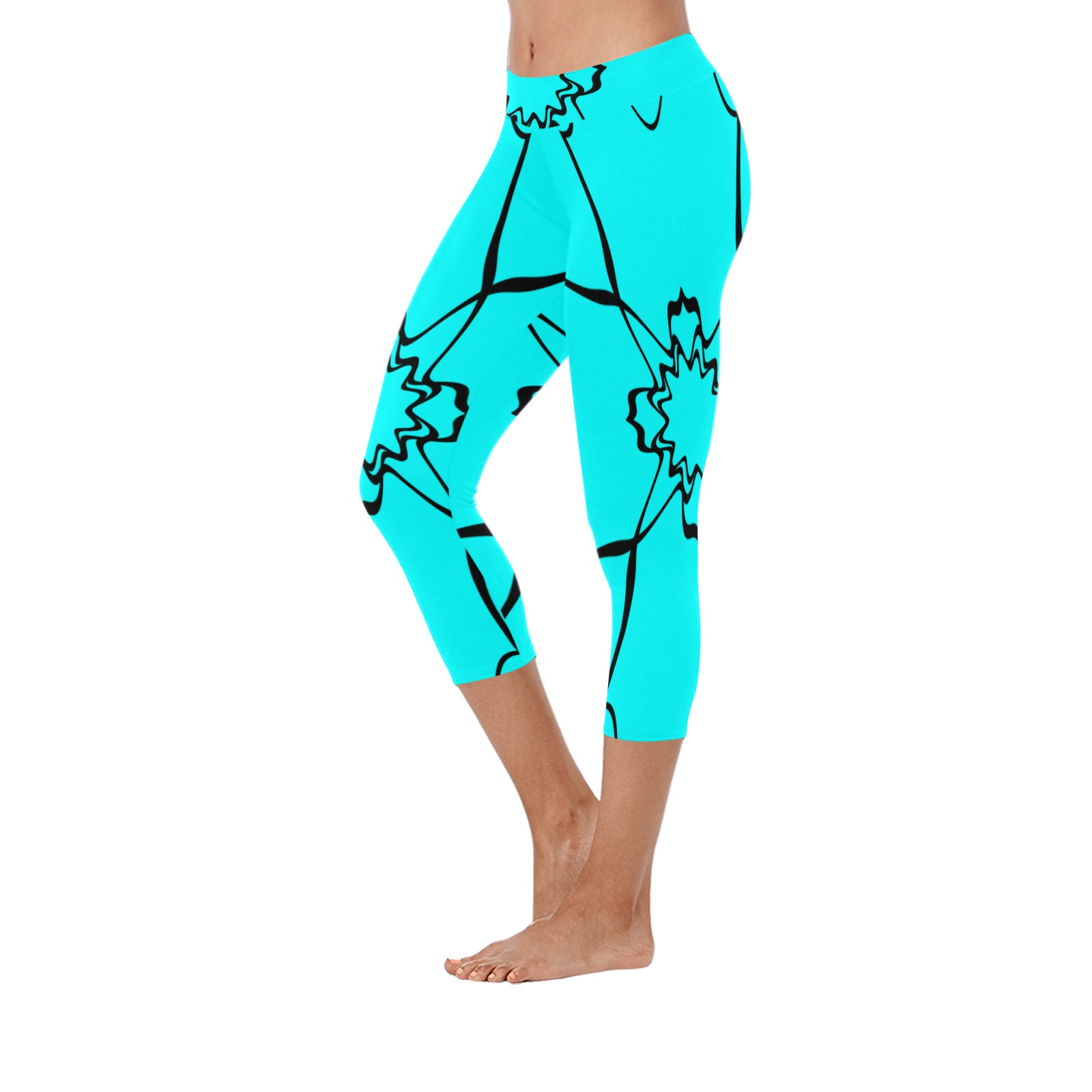 Black Interlocking Triangles2 Starred aqua Women's Low Rise Capri ...