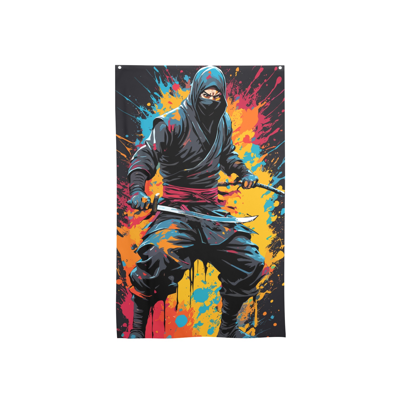 Cool ninja warrior. Colorful fantasy art on dark House Flag 34.5"x56 ...
