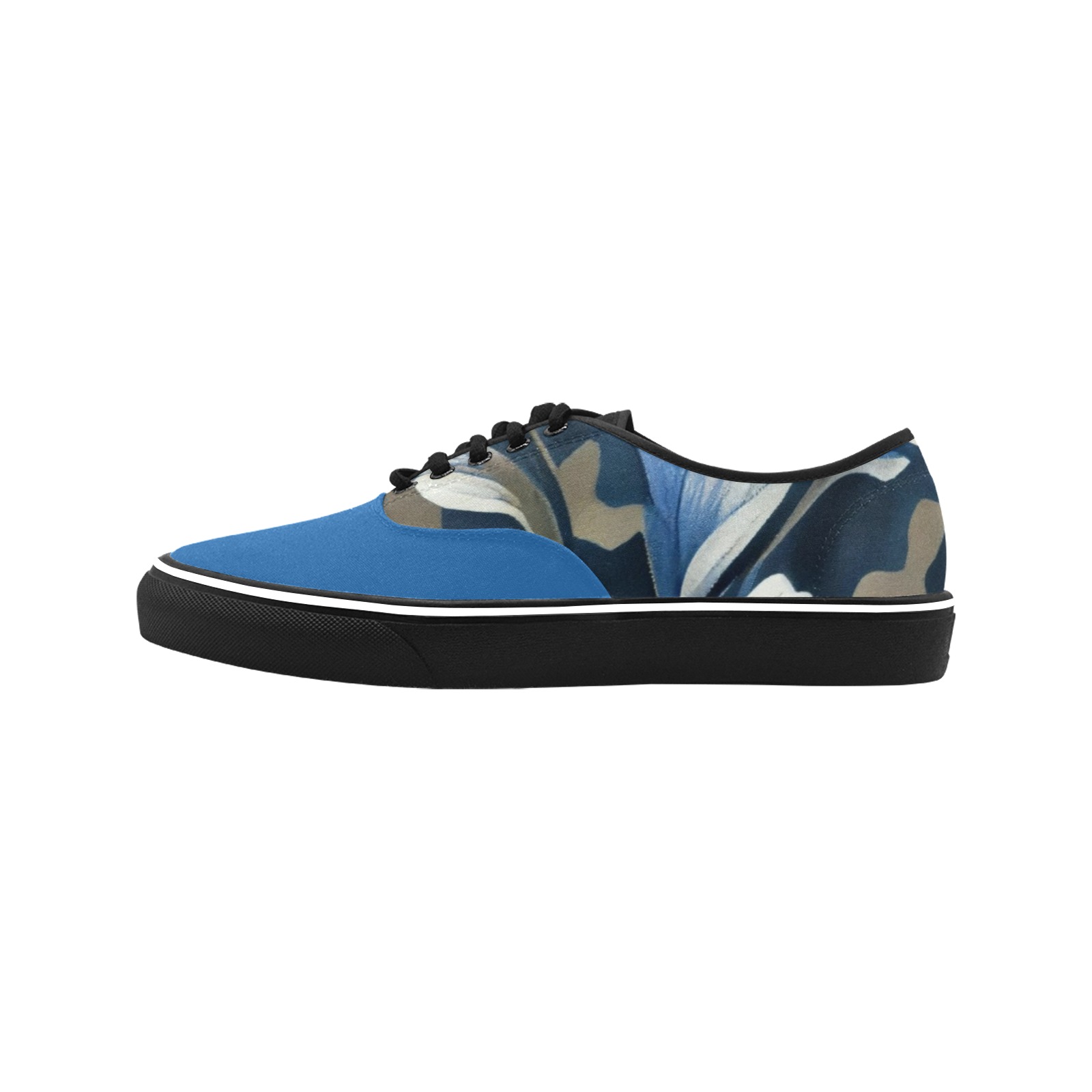 blue and white pattern 3 Classic Women's Canvas Low Top Shoes (Model E001-4) | ID: D6475883
