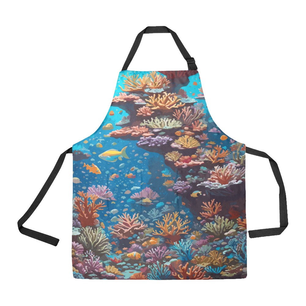 Golden fishes and colorful corals. Ocean reef art. All Over Print Apron ...