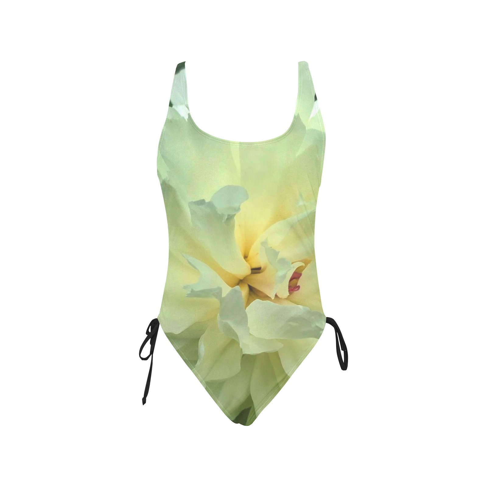 White Peony2 Drawstring Side One Piece Swimsuit Drawstring Side One ...
