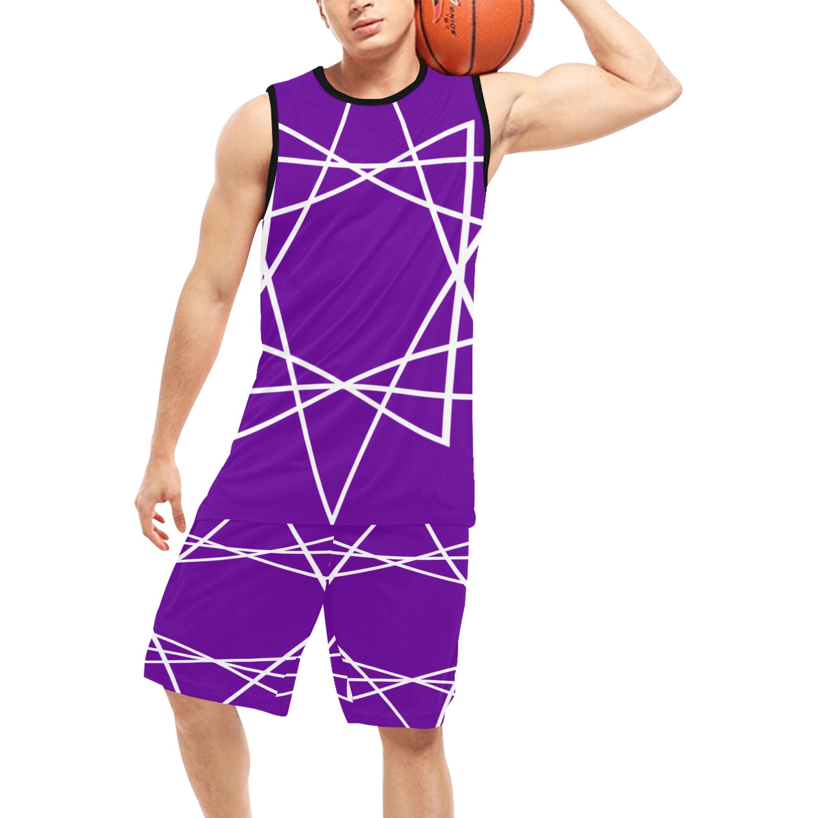 White Interlocking Triangles2 Funhouse purple Basketball Uniform with ...