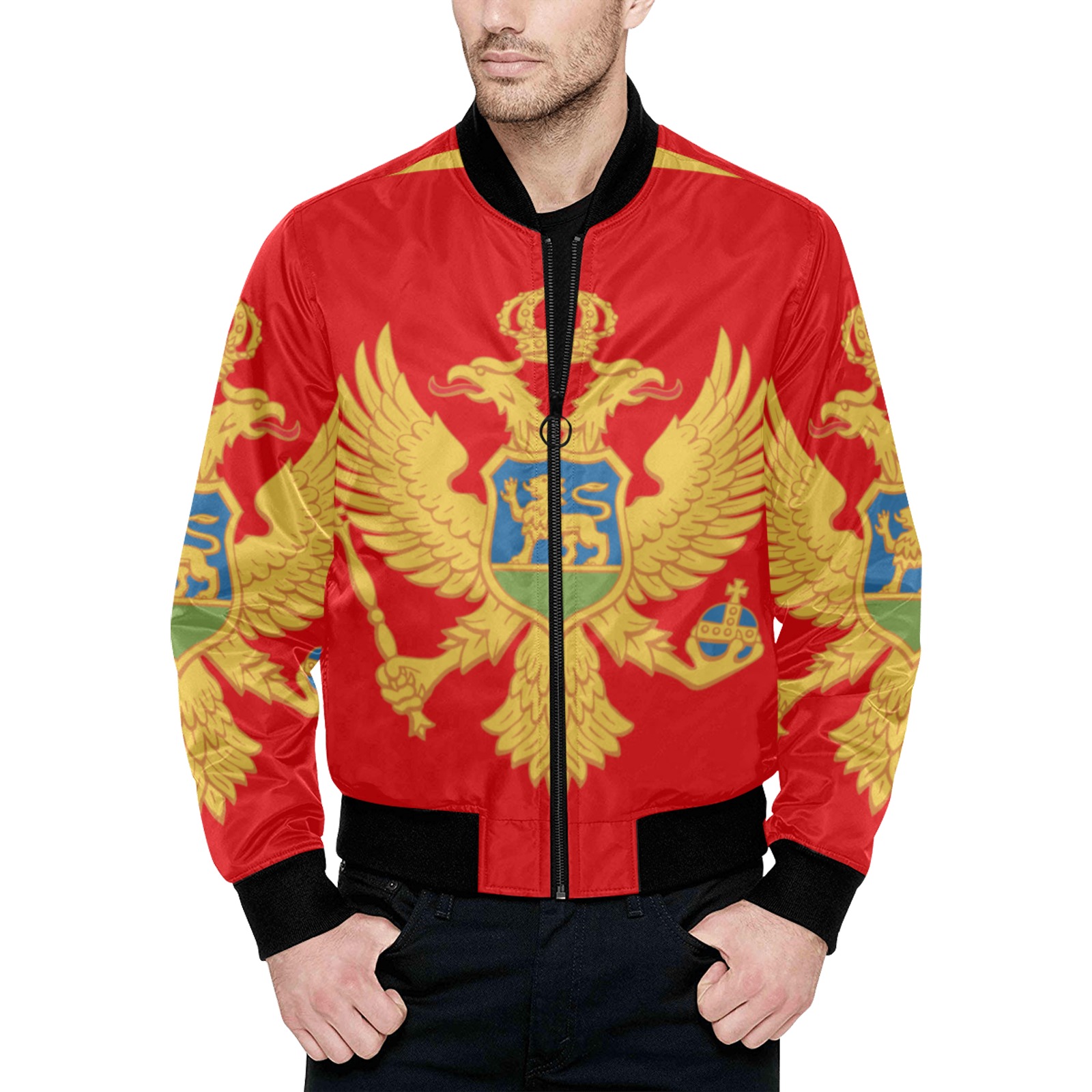 mxcp2000px-Flag_of_Montenegro.svg All Over Print Quilted Bomber Jacket ...