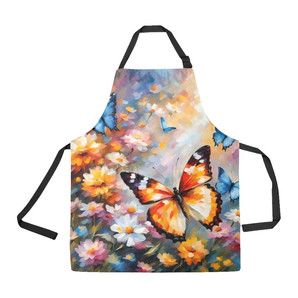 Beautiful butterflies and colorful flowers art All Over Print Apron ...