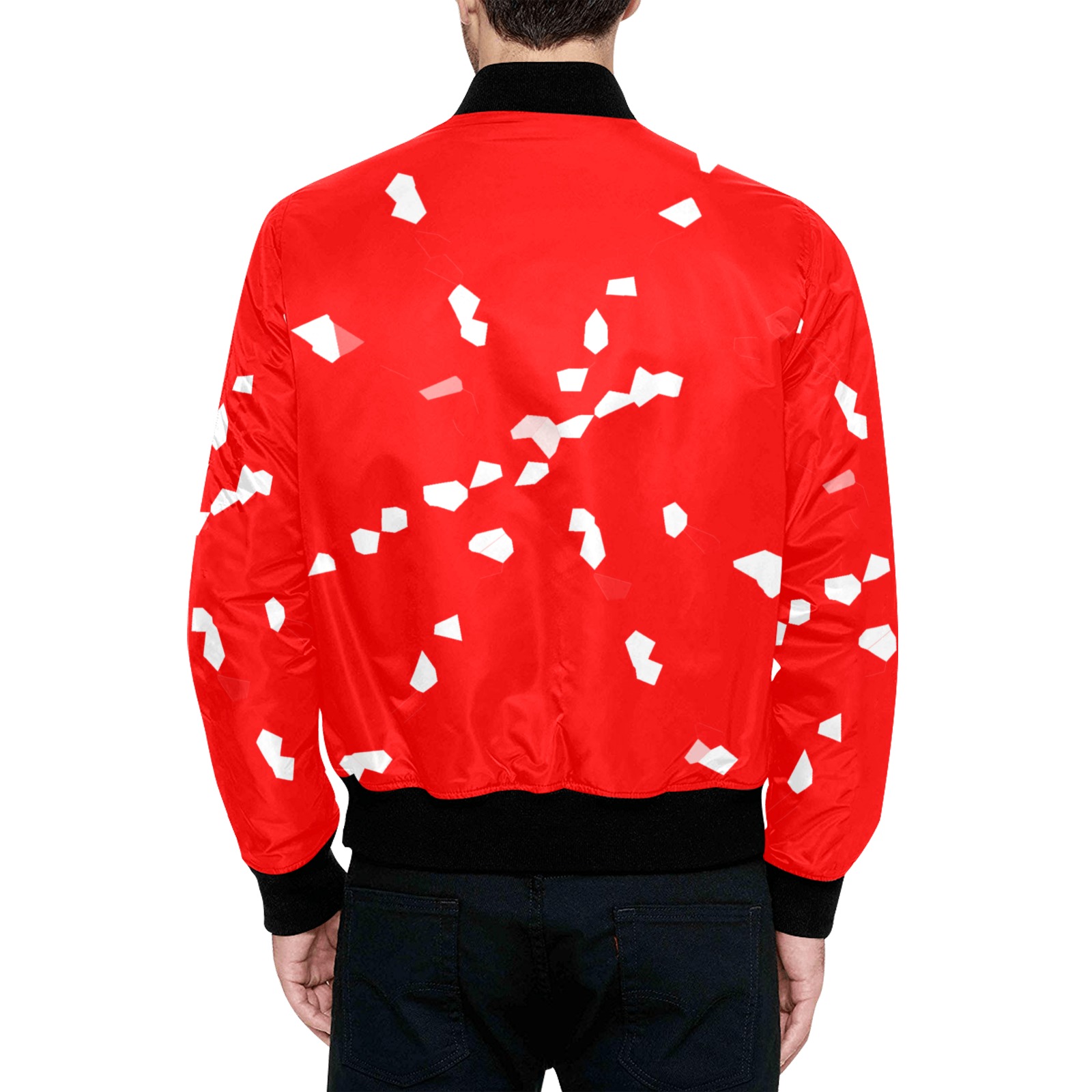 White Interlocking Triangles Mosaic red All Over Print Quilted Bomber ...