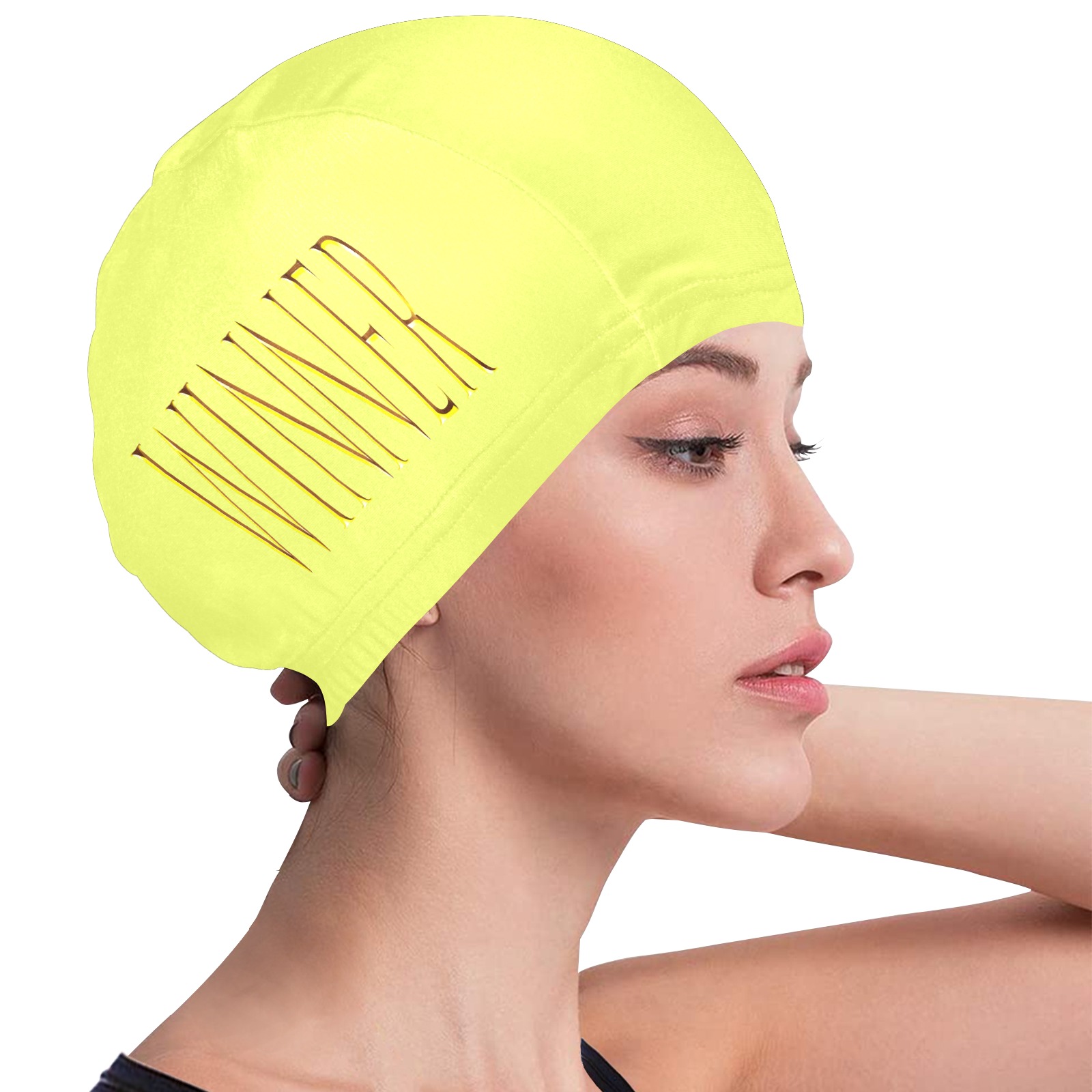 WINNER Gold Text on Yellow Swim Cap | ID: D6001799