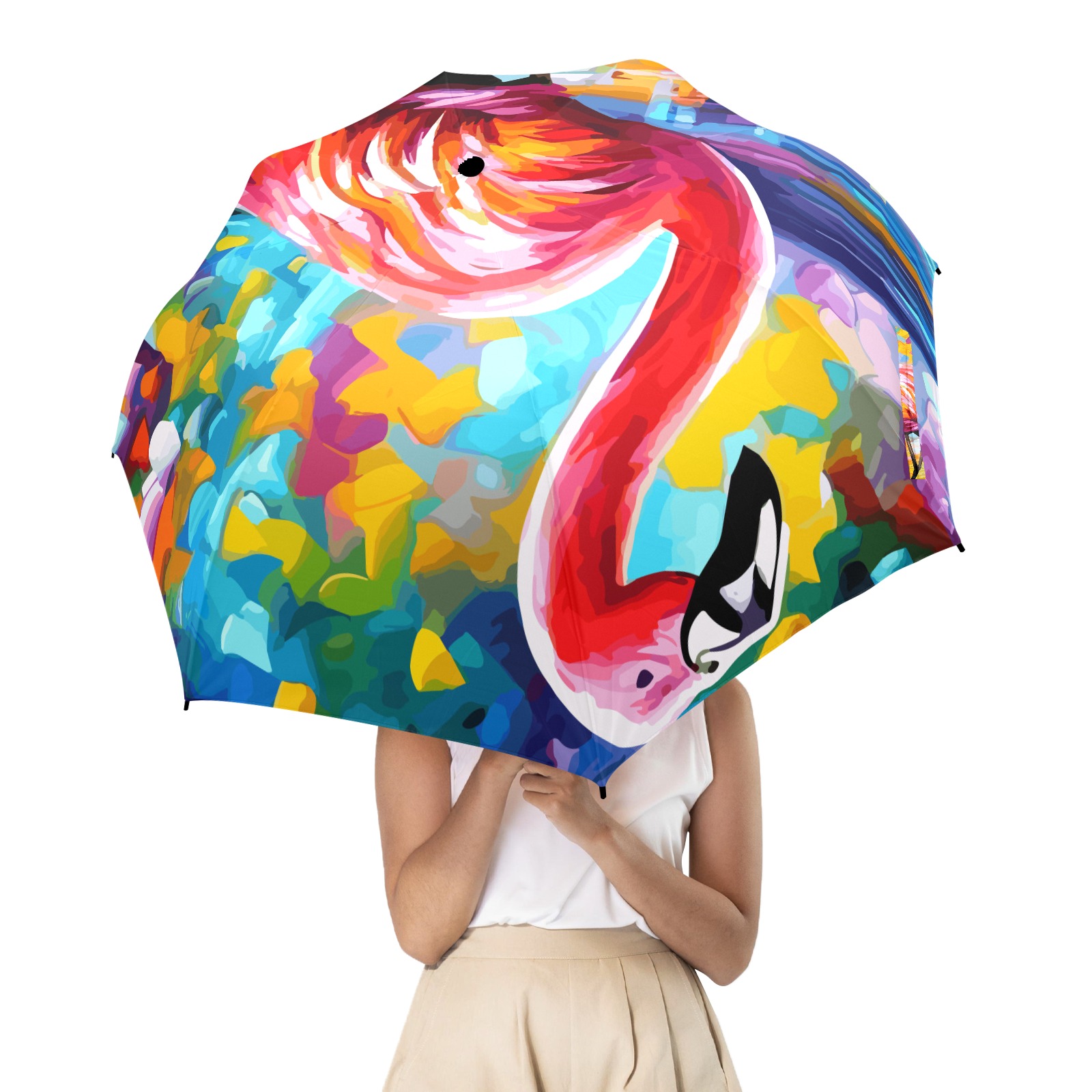 Flamingo Funny Colorful Animal Art Semi-Automatic Foldable Umbrella ...