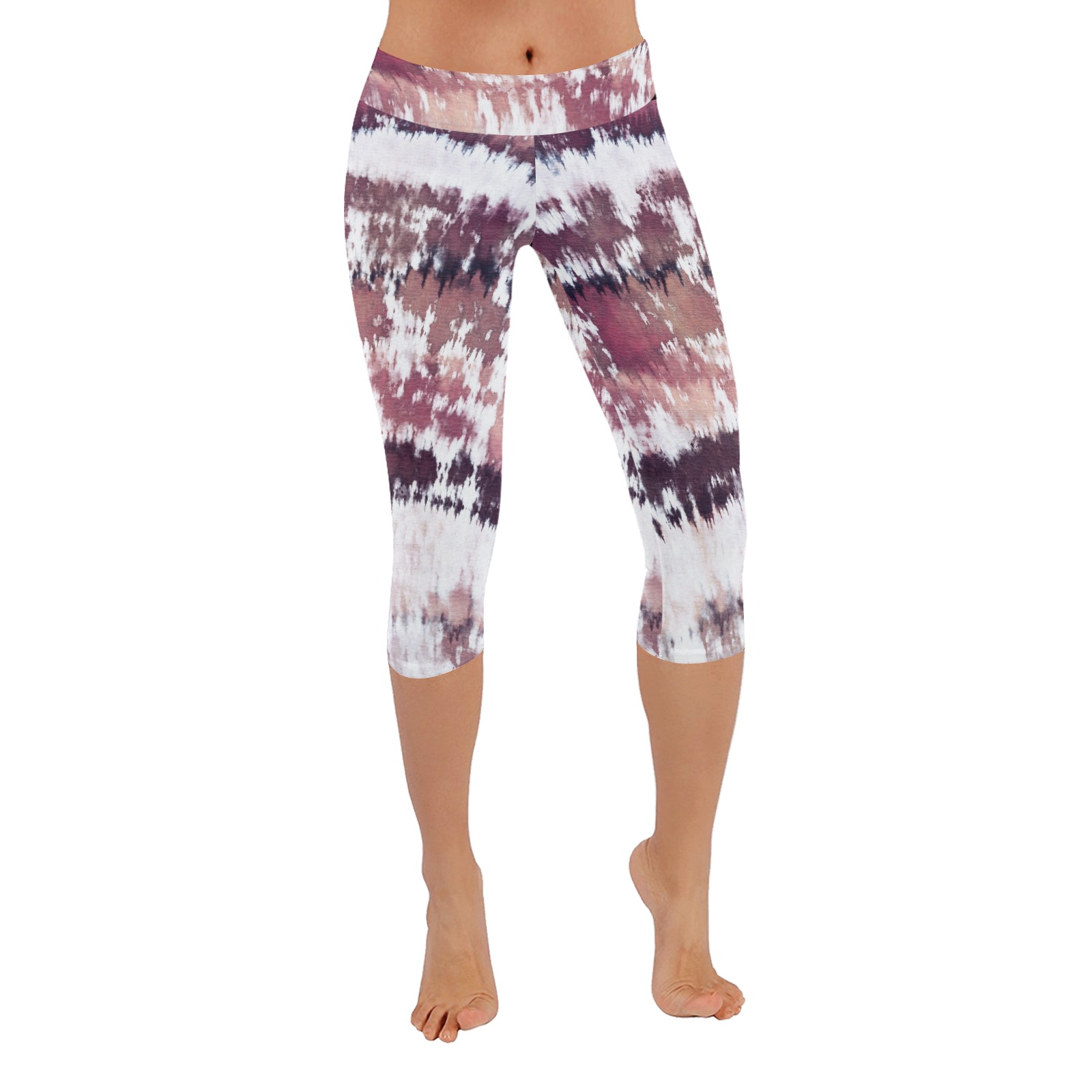 Rainbow, tie dye, red Women's Low Rise Capri Leggings (Invisible Stitch ...