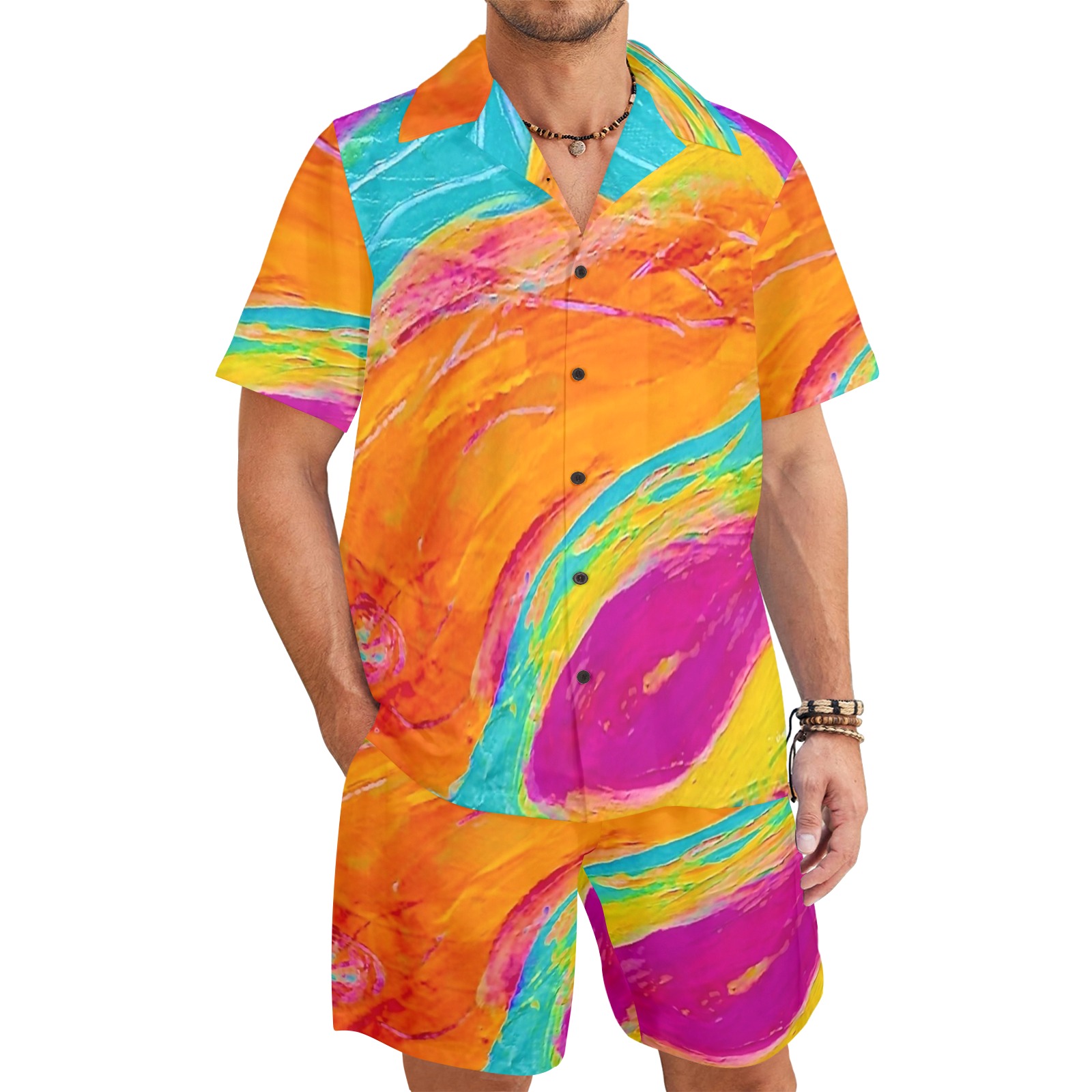 Pink Fish Collection Men's Shirt and Shorts Outfit (Set26) | ID: D7051330