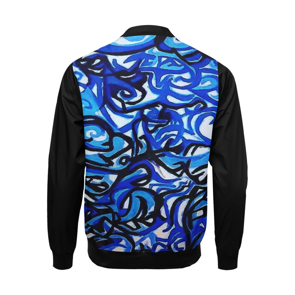 Blue Abstract Graffiti Clothing Line All Over Print Bomber Jacket for ...