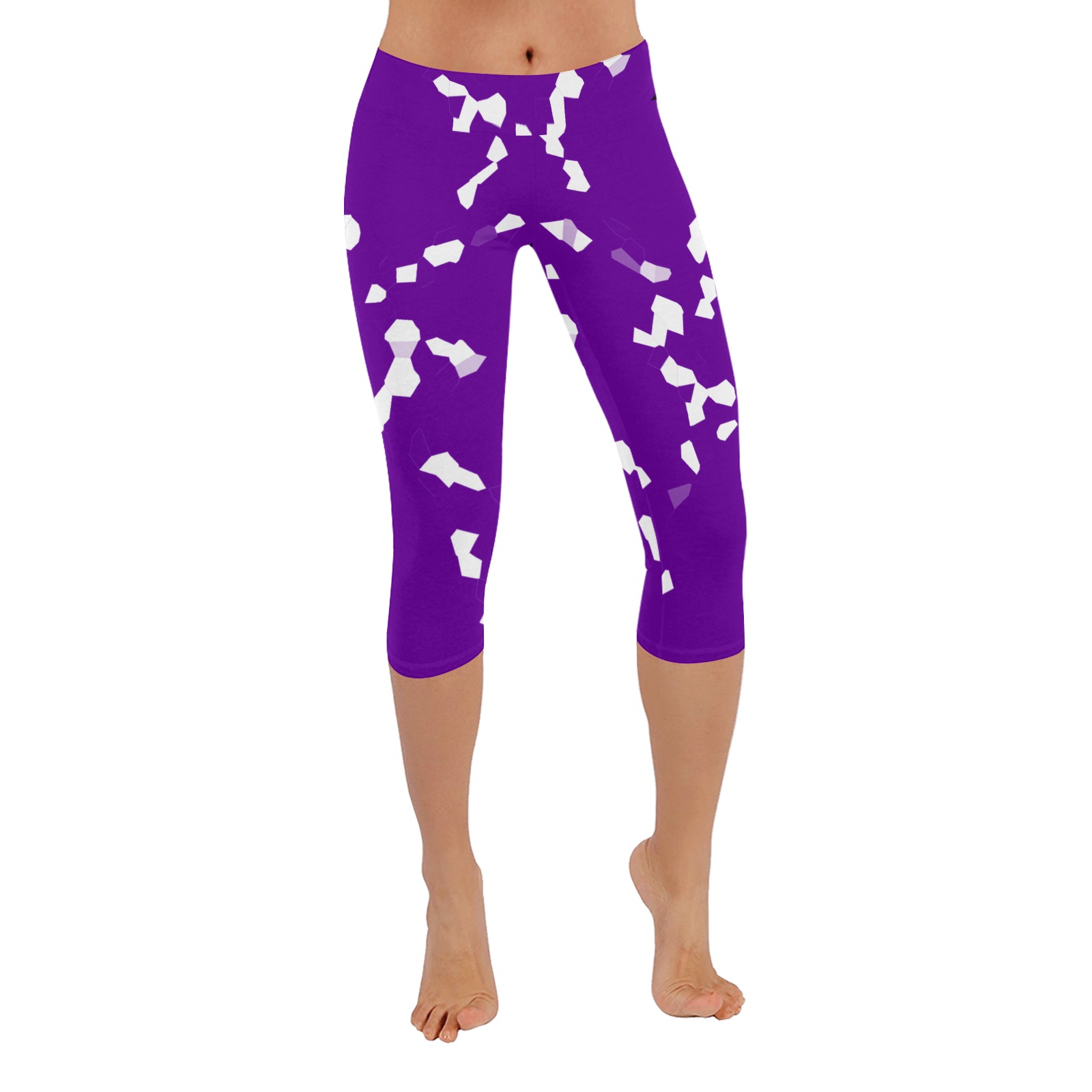 White Interlocking Triangles2 Mosaic purple Women's Low Rise Capri ...