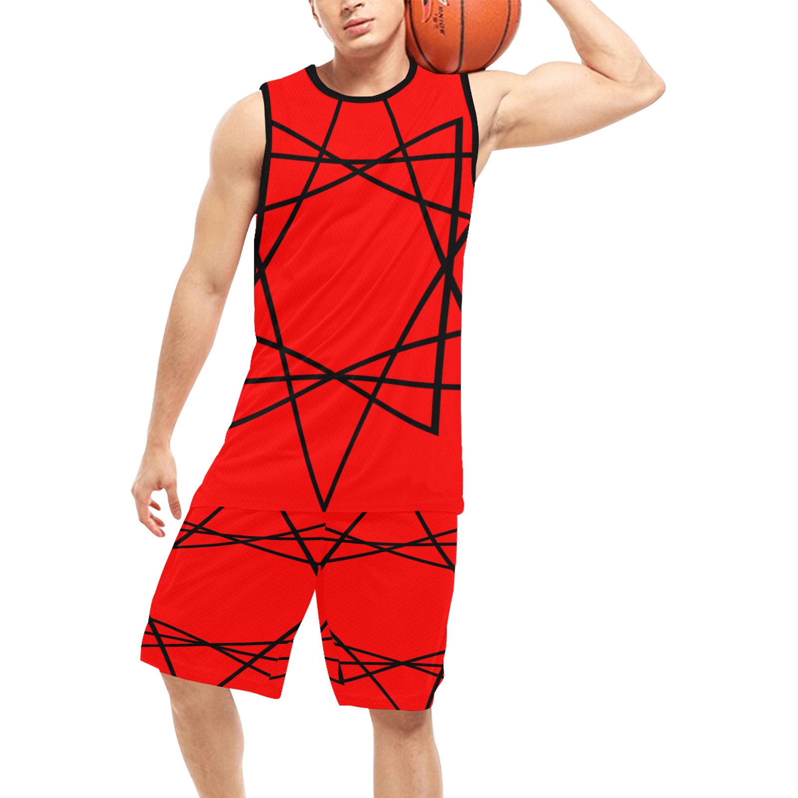 Black Interlocking Triangles2 Funhouse red Basketball Uniform with ...
