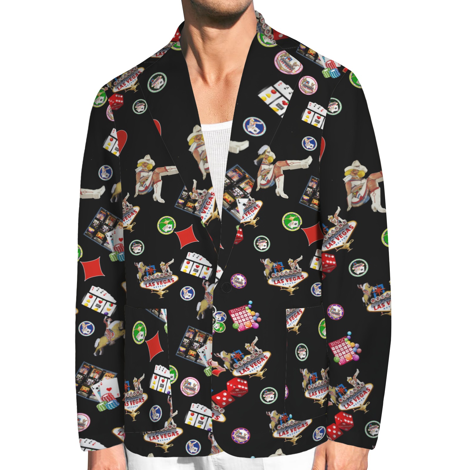 Famous Las Vegas Icons Black Men's All Over Print Blazer (Model H64 ...