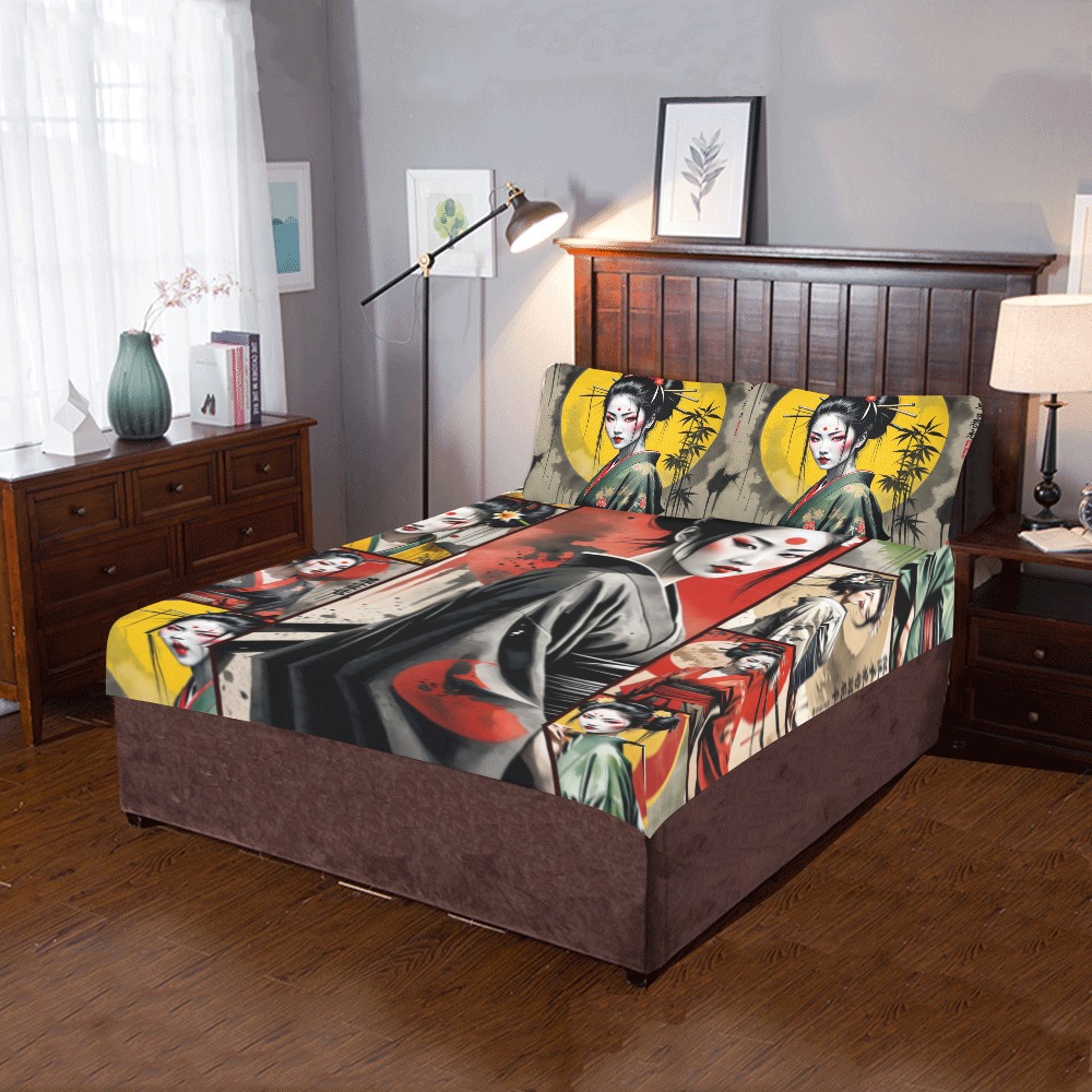 Retro Asia Geisha Poster Bed set 3-Piece Bedding Set | ID: D7097331