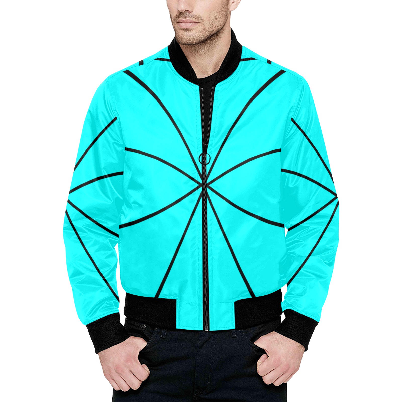 Black Interlocking Triangles Funhouse aqua All Over Print Quilted ...