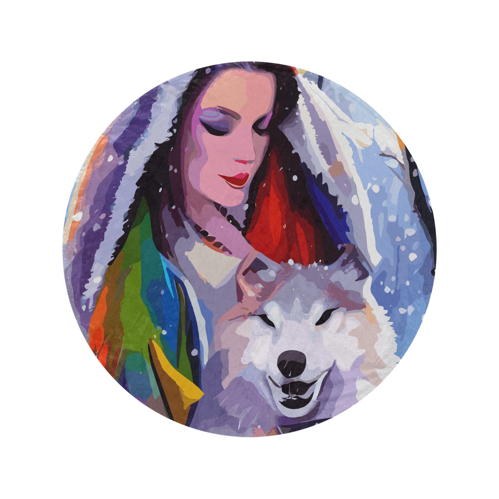 Snow Queen White Wolf Winter Magic Circular Ultra-Soft Micro Fleece ...