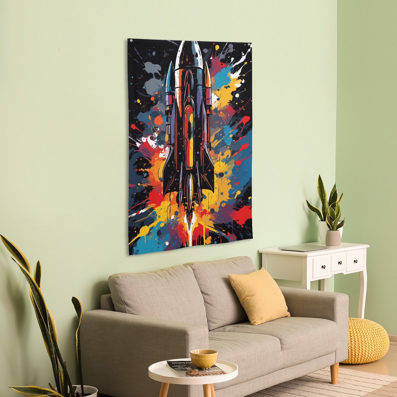 Awesome art of a cool rocket. Abstract art on dark House Flag 34.5"x56 ...