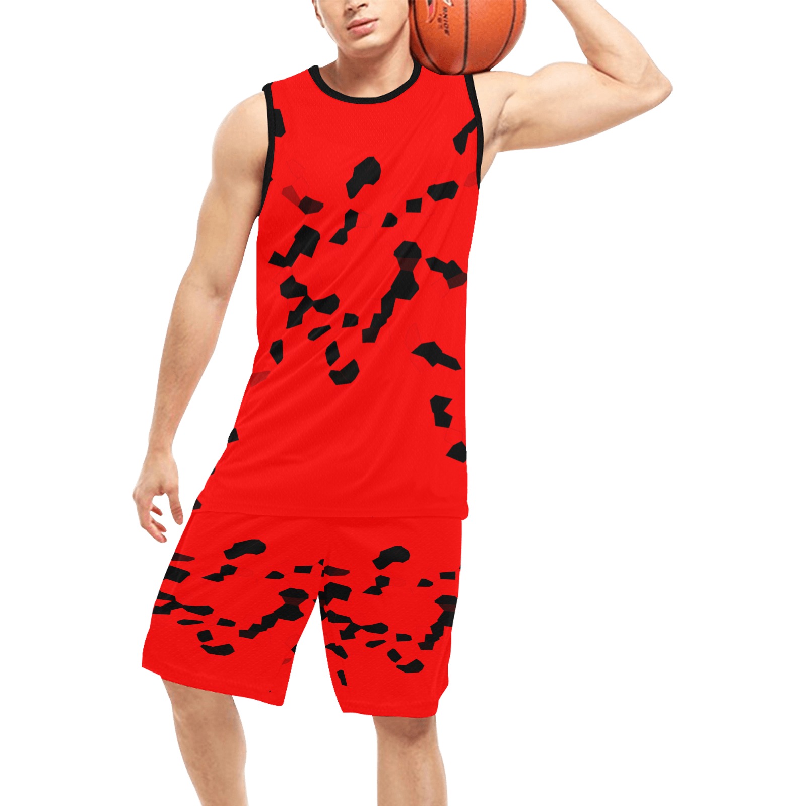 White Interlocking Triangles2 Mosaic red Basketball Uniform with Pocket ...
