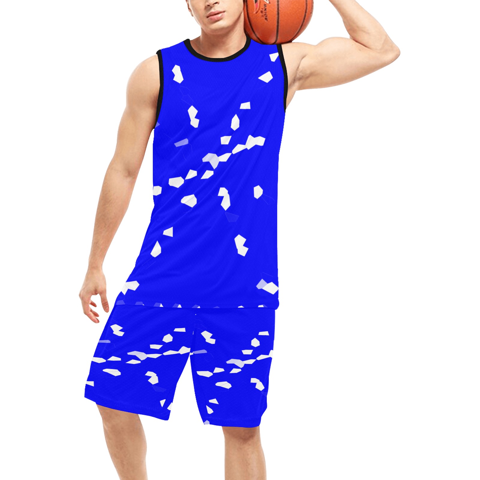 White Interlocking Triangles Mosaic blue Basketball Uniform with Pocket ...