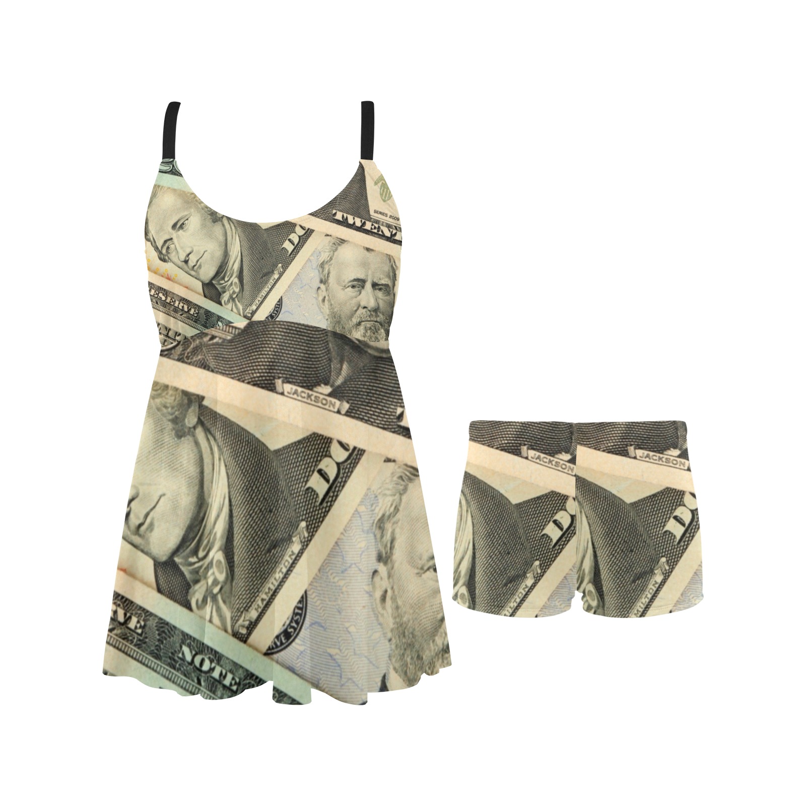US PAPER CURRENCY Chest Pleat Swim Dress (Model S31) | ID: D6577609