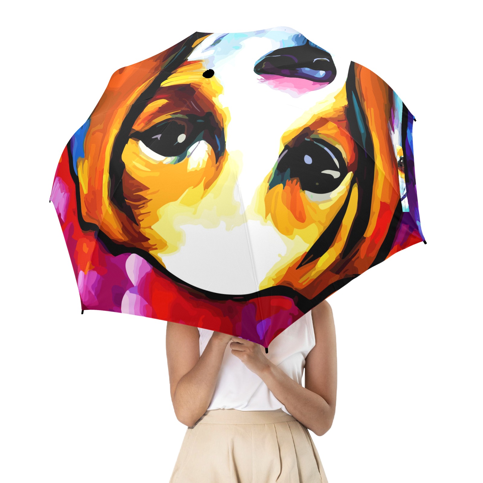 Dog Beagle Funny Colorful Animal Art Semi-Automatic Foldable Umbrella ...
