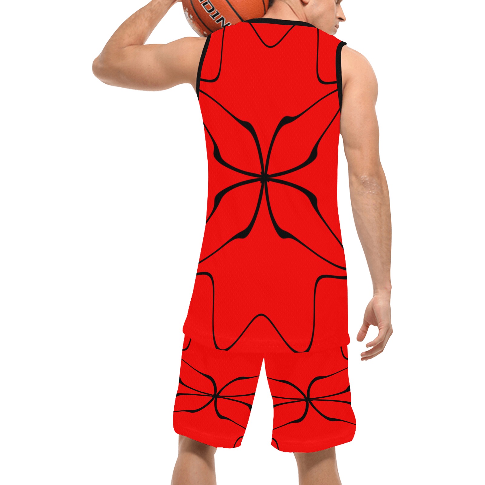 Black InterlockingCircles Starred Red Basketball Uniform with Pocket ...