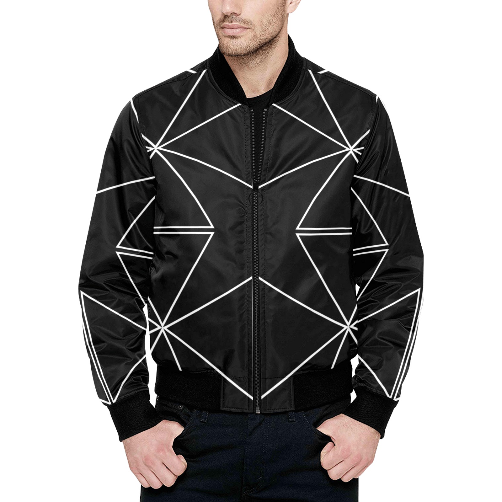 White Interlocking Triangles kaleidoscope black All Over Print Quilted ...