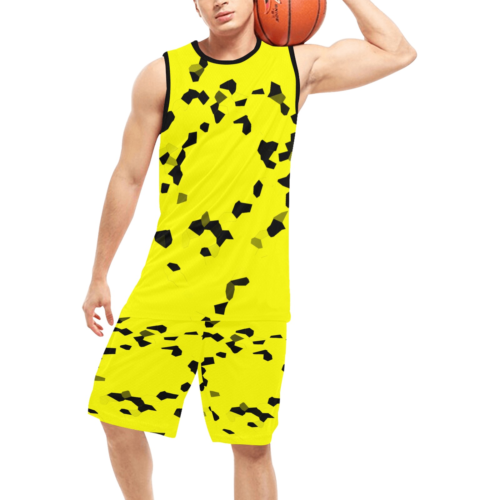 black Interlocking Diamonds Mosaic yellow Basketball Uniform with ...