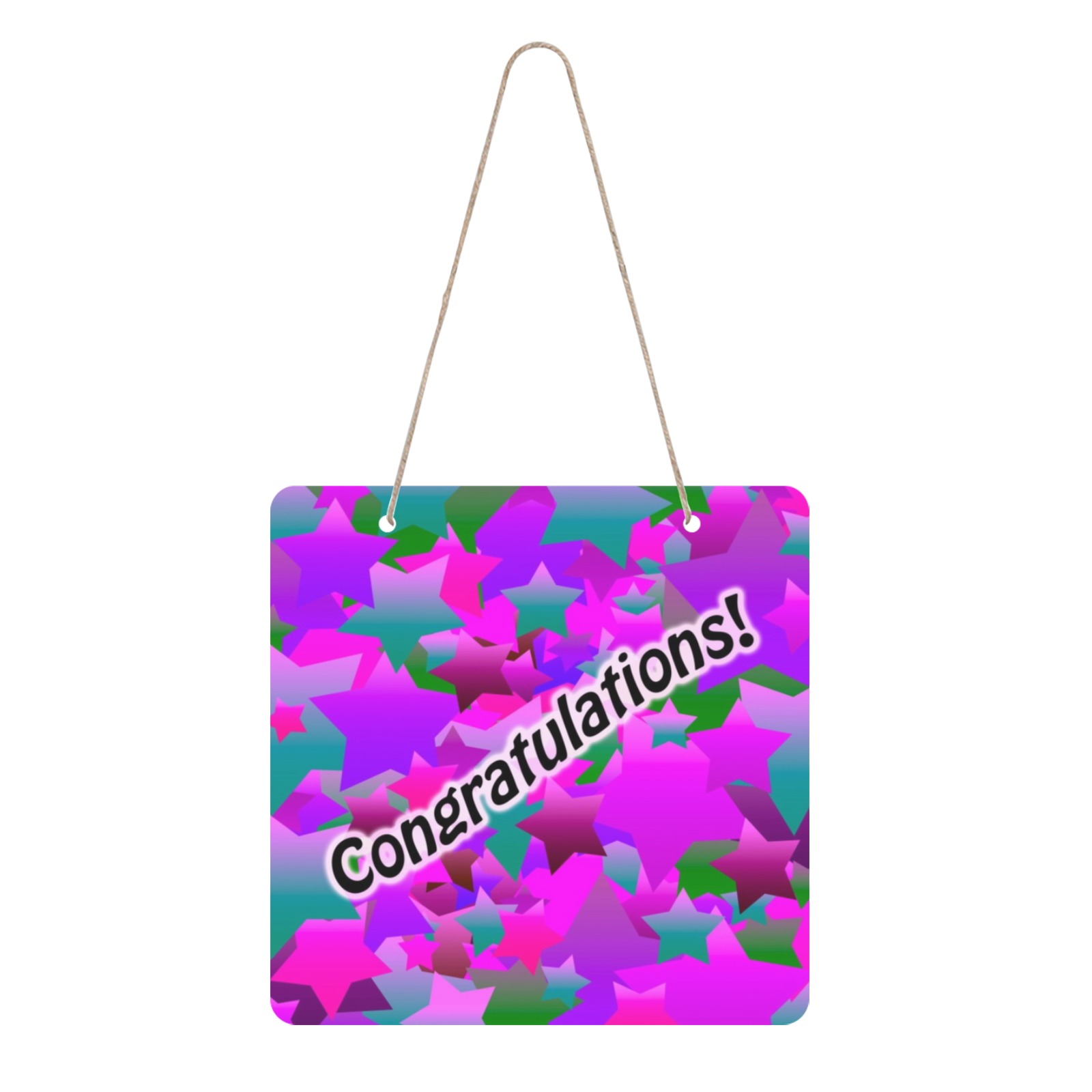 Congratulation Stars Purple Square Wood Door Hanging Sign | ID: D5619263