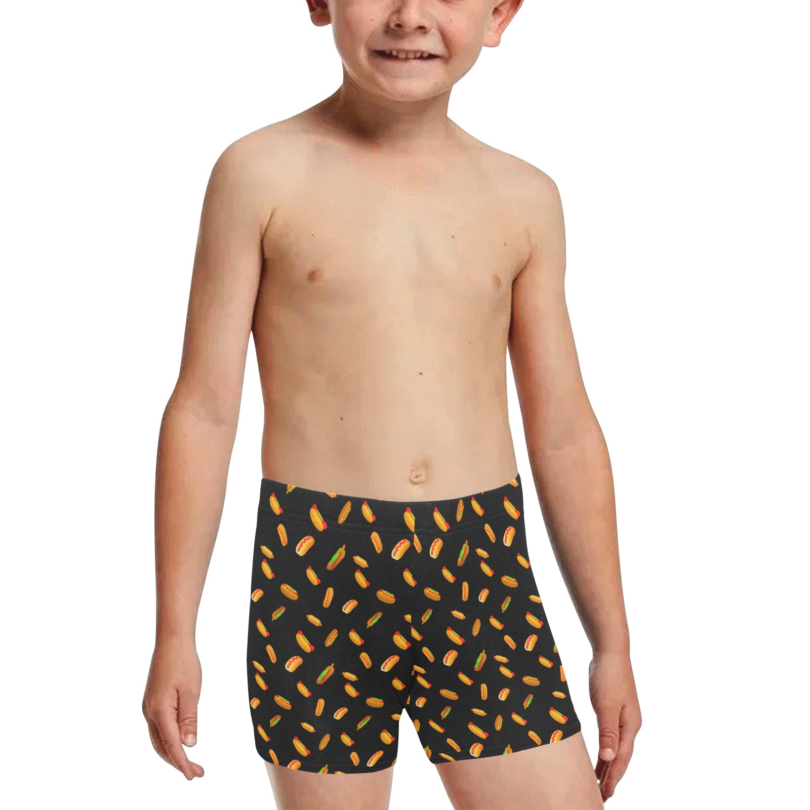 Hot Dog Pattern - Black Little Boys' Swimming Trunks (Model L57) | ID ...