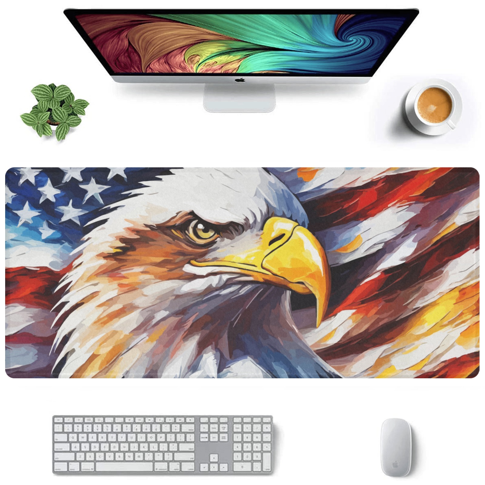 USA Flag And Bald Eagle Head Liberty Patriotic Art Gaming Mousepad (35 ...
