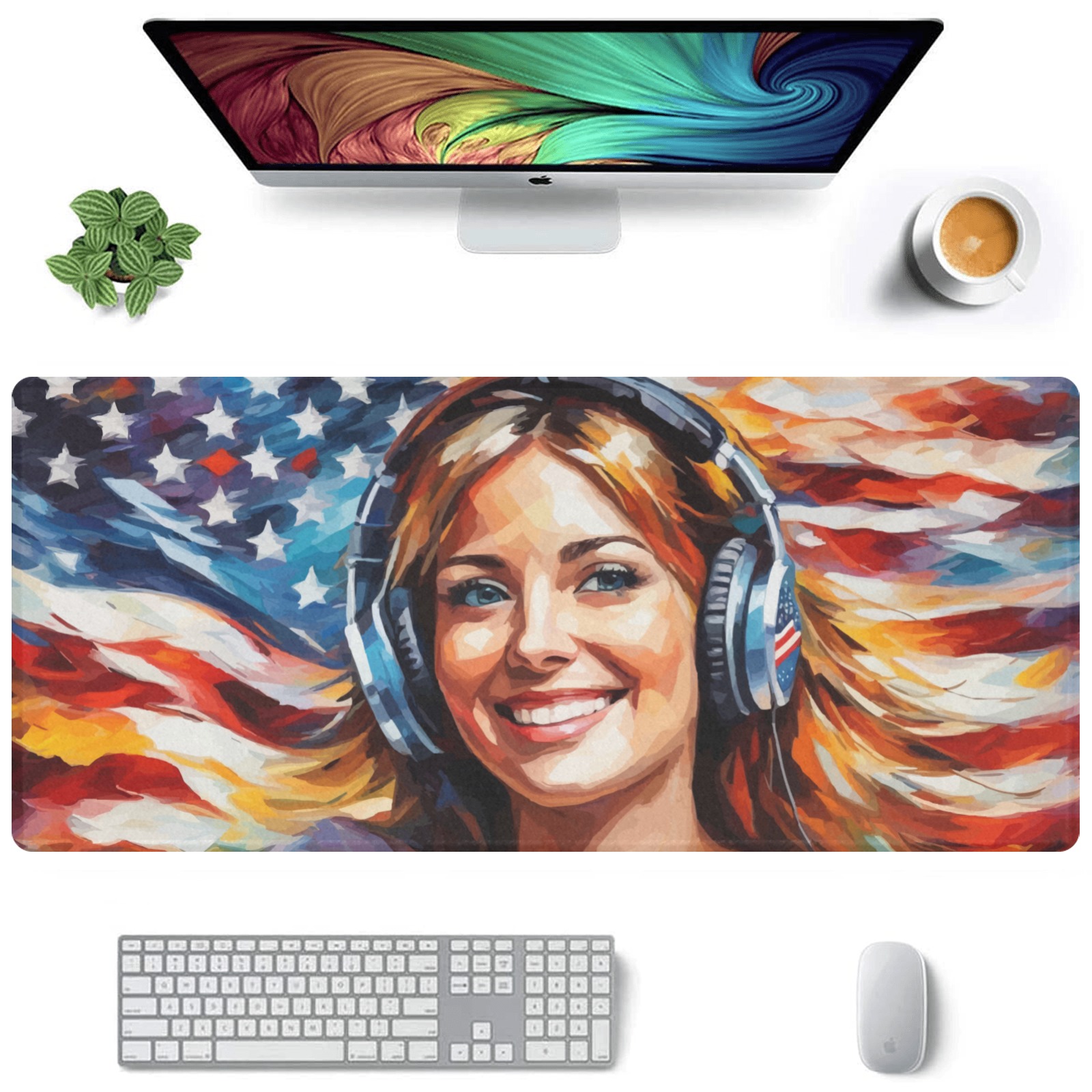 USA Flag Happy Mysic Lover Beauty Patriotic Art Gaming Mousepad (35"x16 ...