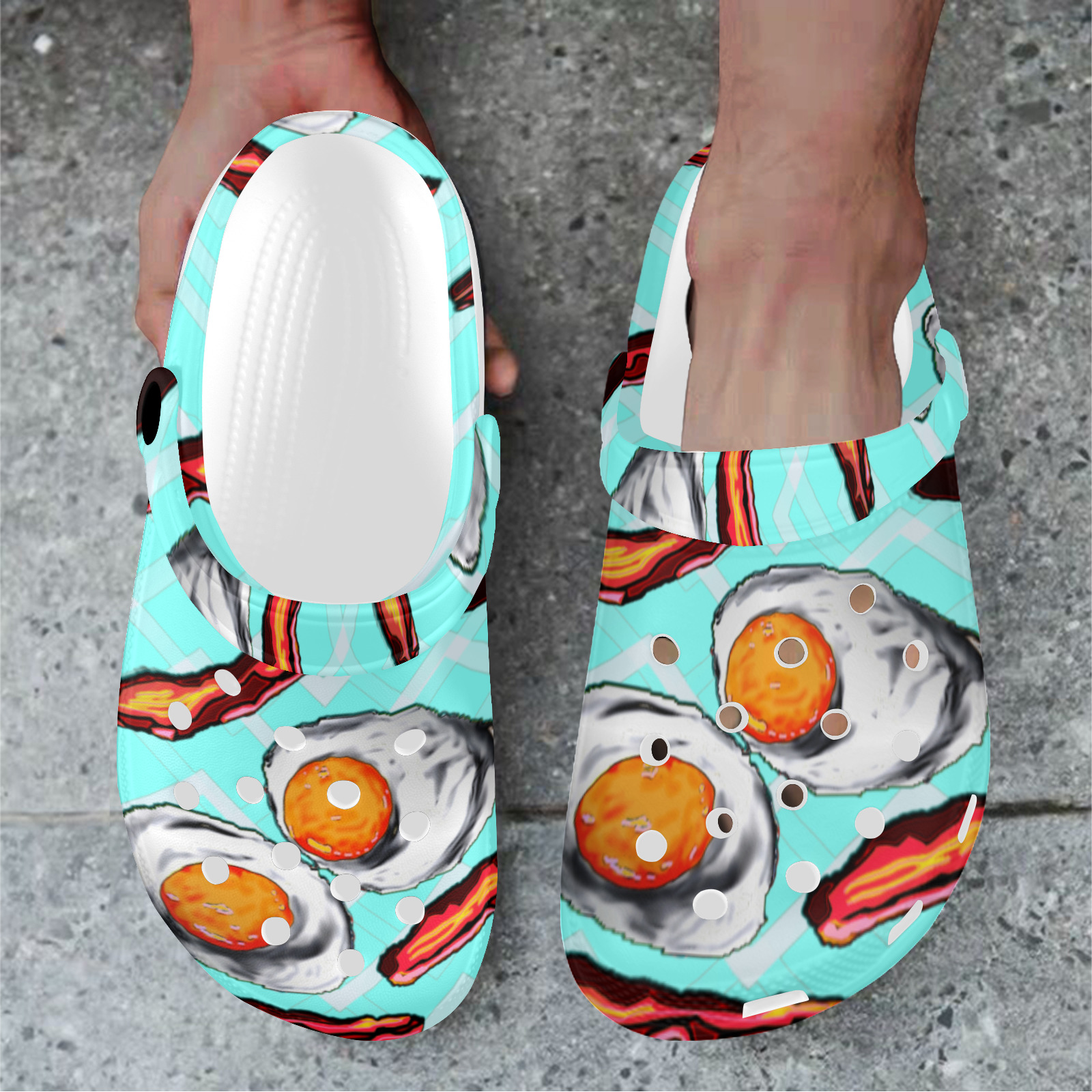 bacon and eggs Custom Print Foam Clogs for Adults | ID: D6790888
