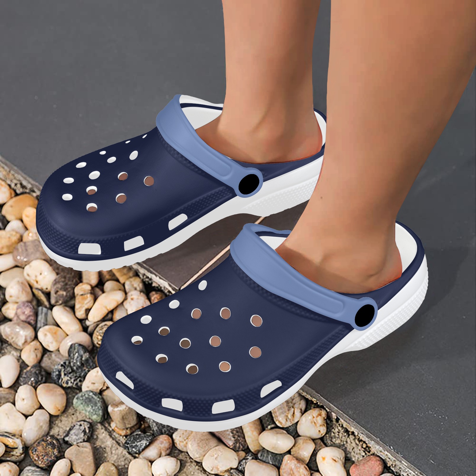IMG_1388 Two Blue Clogs Custom Print Foam Clogs for Adults | ID: D7021827