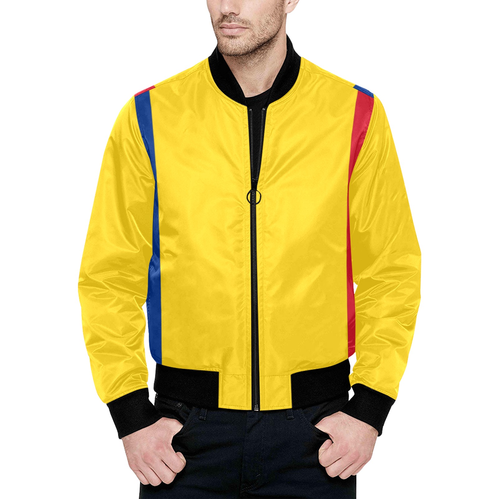 Flag_of_Romania.svg All Over Print Quilted Bomber Jacket for Men (Model ...