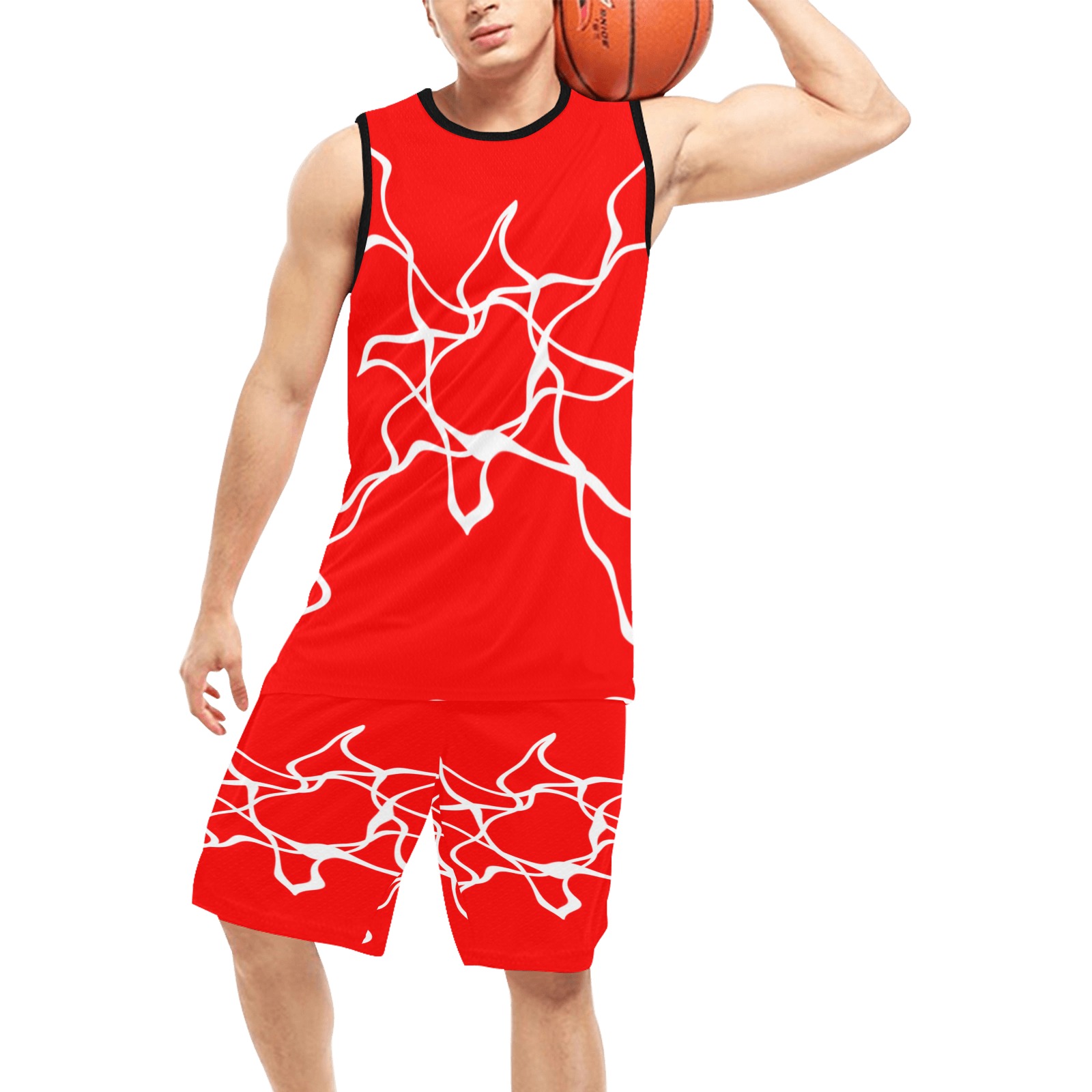 White Interlocking Triangles2 Noisy red Basketball Uniform with Pocket ...