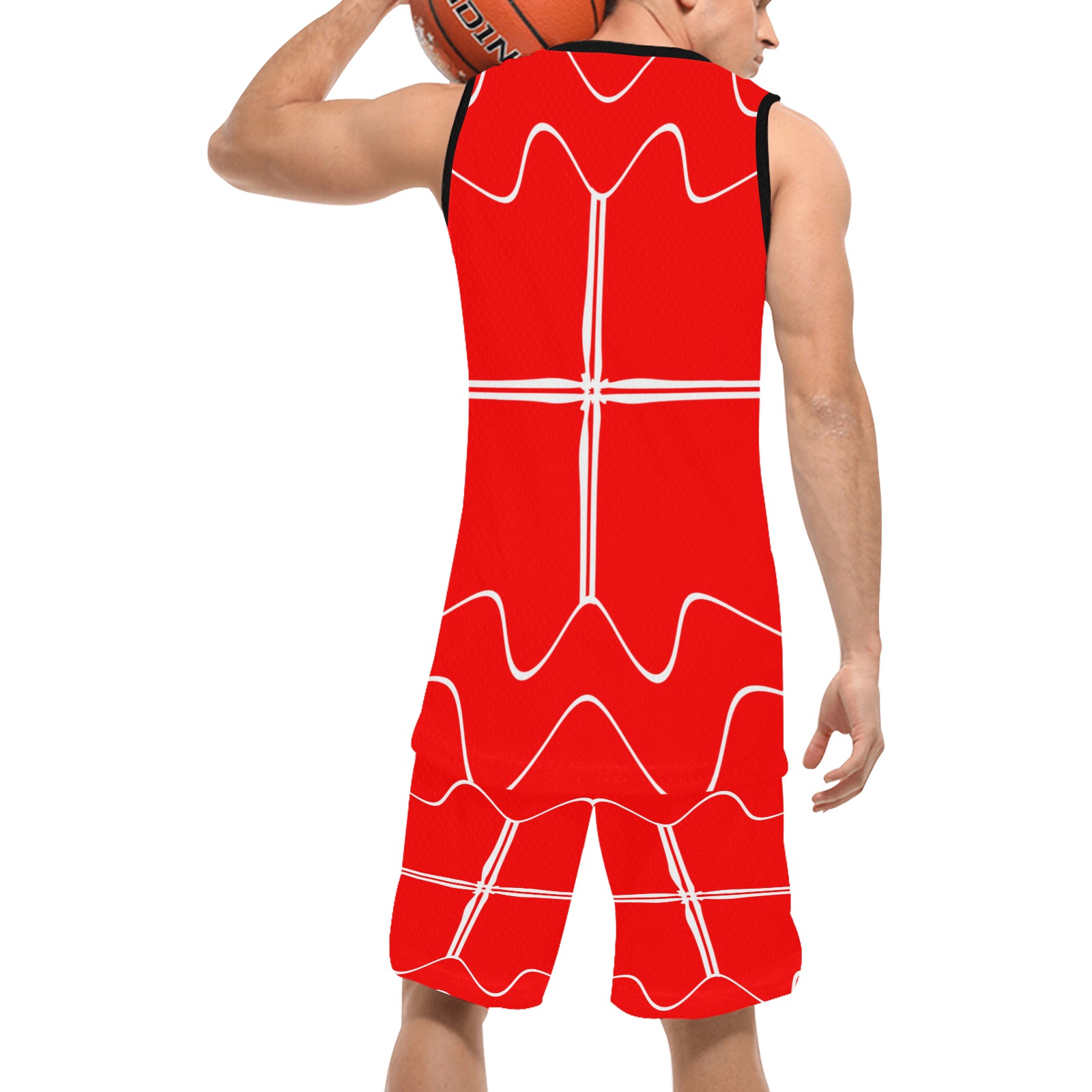 White Interlocking Squares starred red Basketball Uniform with Pocket ...