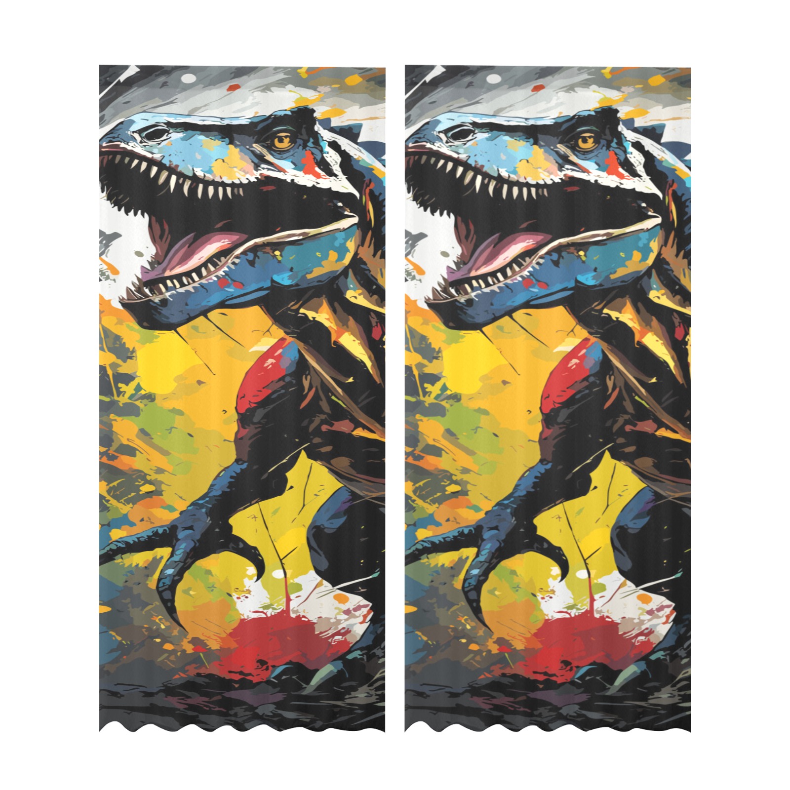 Cool dinosaur rex raptor, colorful fantasy art Gauze Curtain 28"x95 ...
