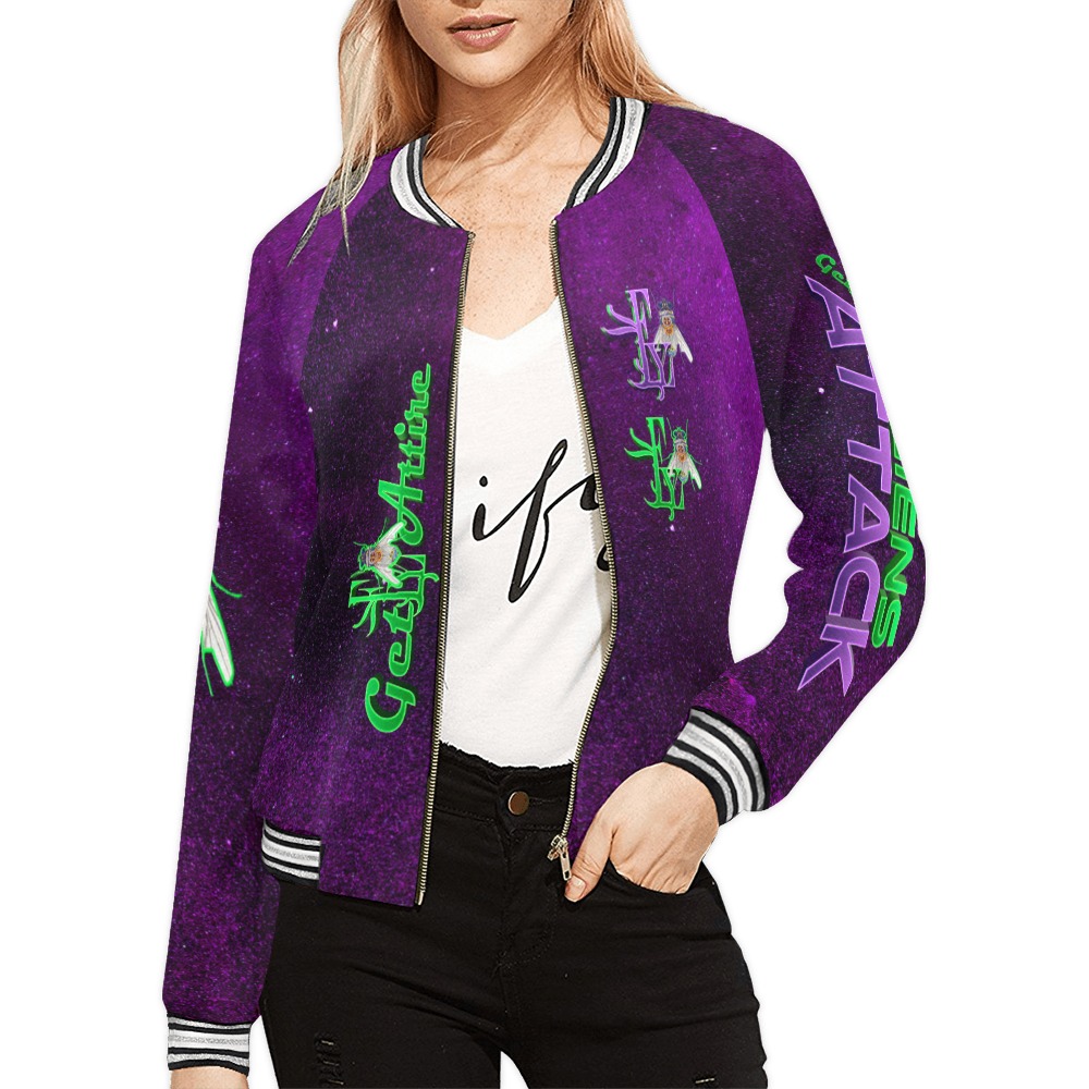 Alien Attack Collectable Fly All Over Print Bomber Jacket for Women ...