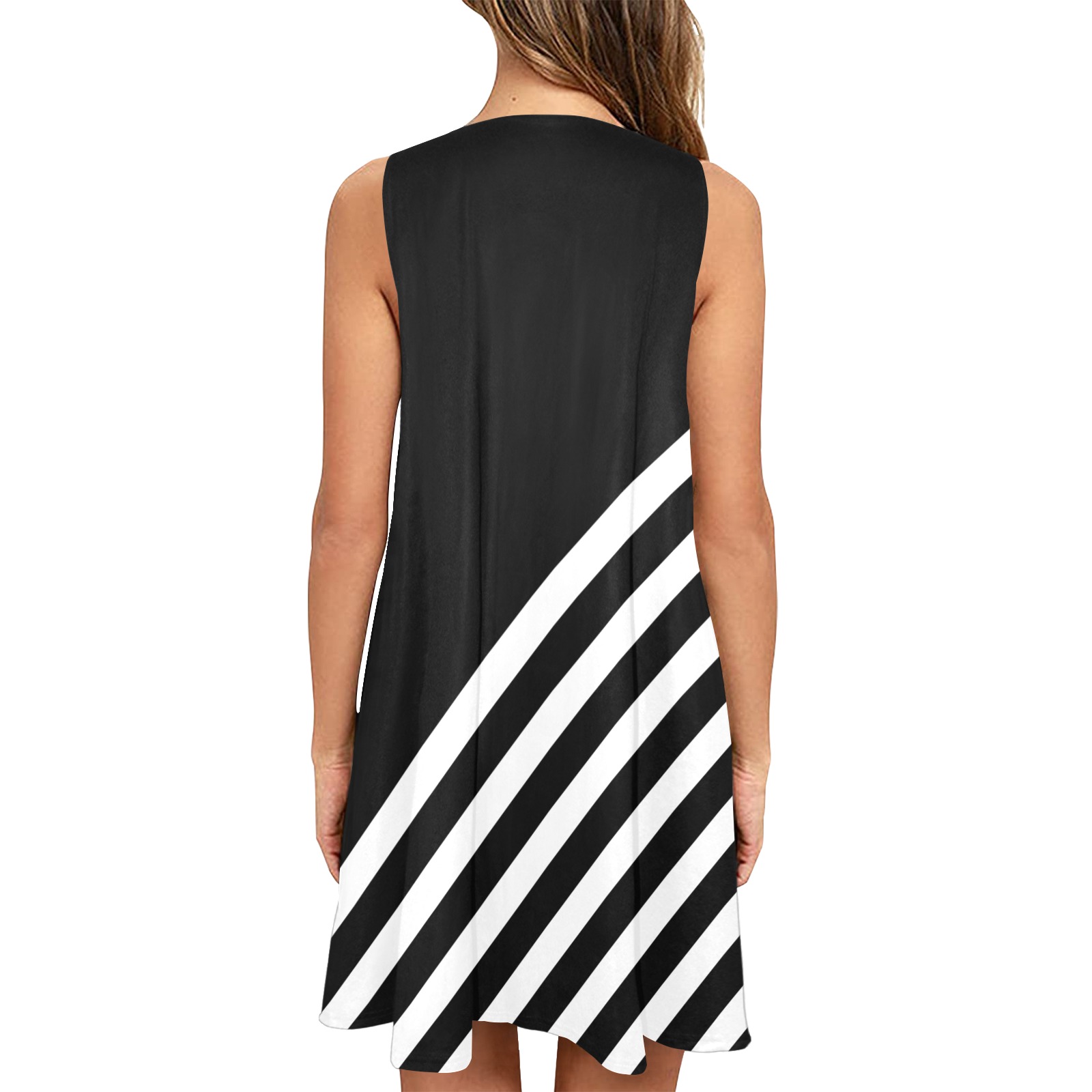 Modern Black Background Diagonal Stripes Cut Sleeveless A-Line Pocket ...