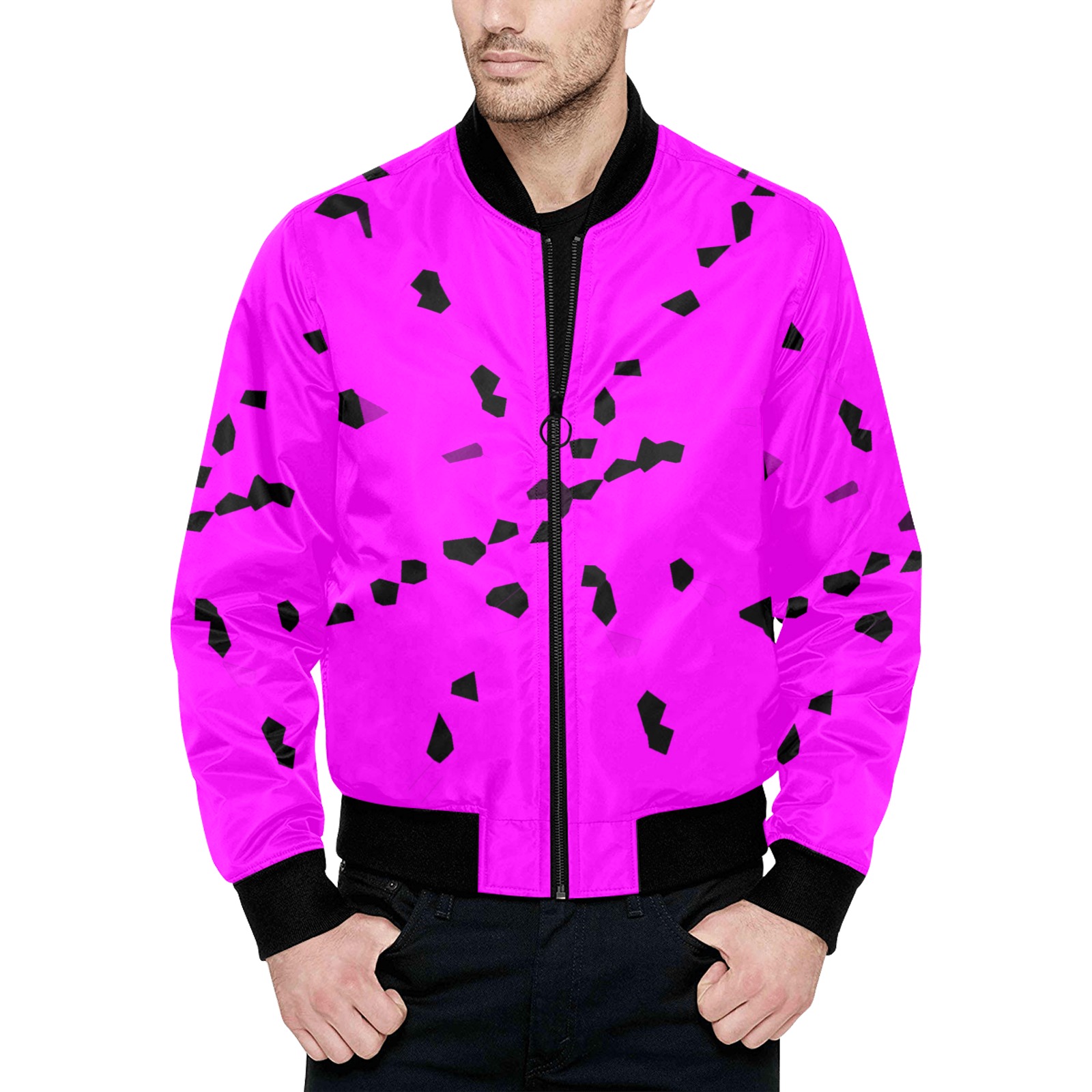 Black Interlocking Triangles Mosaic pink All Over Print Quilted Bomber ...