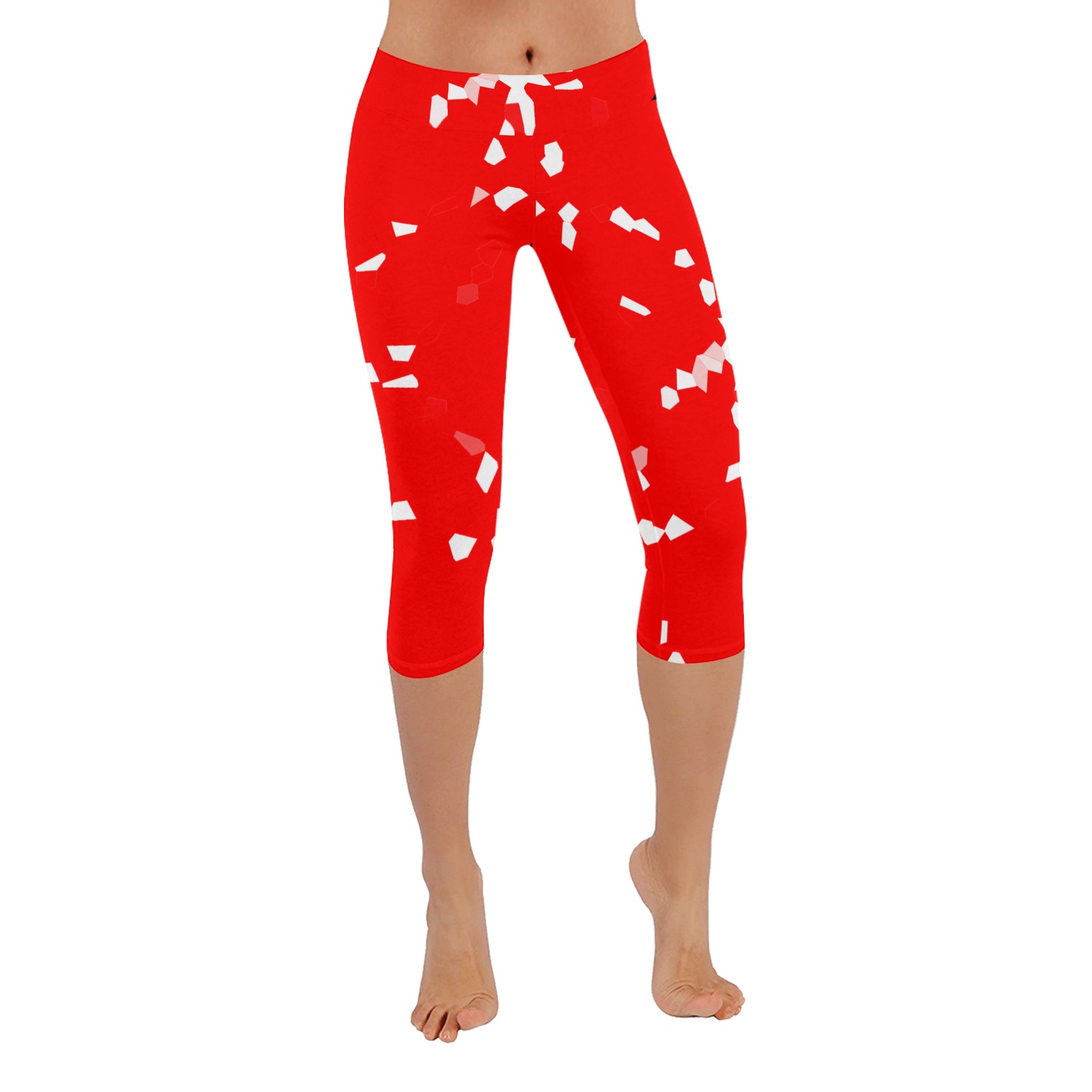 White InterlockingCircles Mosaic Red Women's Low Rise Capri Leggings ...