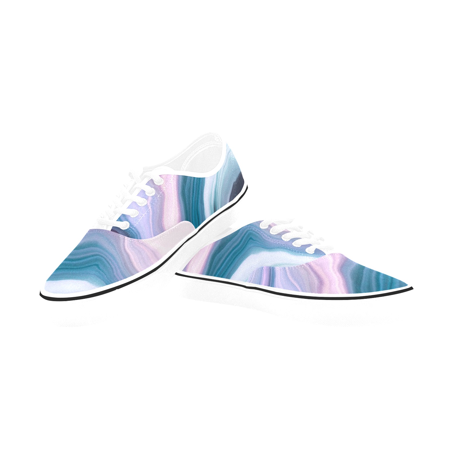 Marbled blue and pink waves 93 Classic Women's Canvas Low Top Shoes (Model E001-4) | ID: D6711291