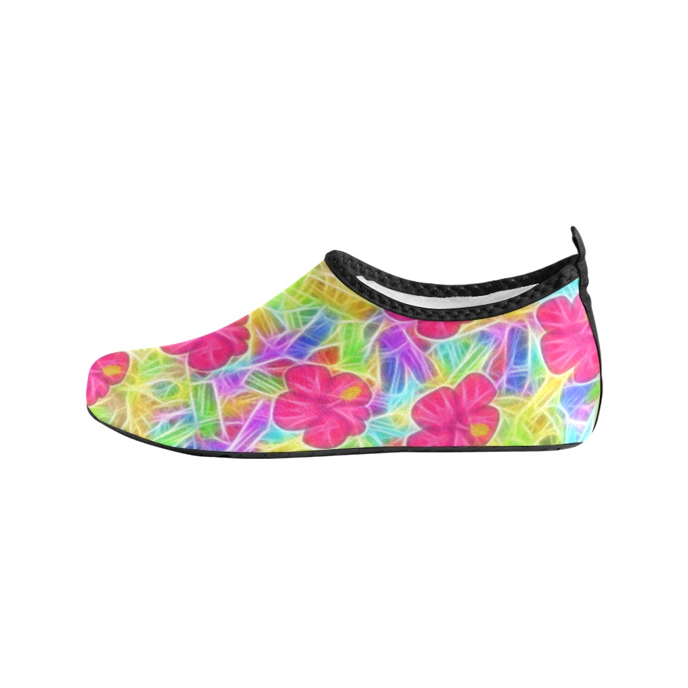 Pink Hawaiian Flowers Pattern Men's Slip-On Water Shoes (Model 056 ...