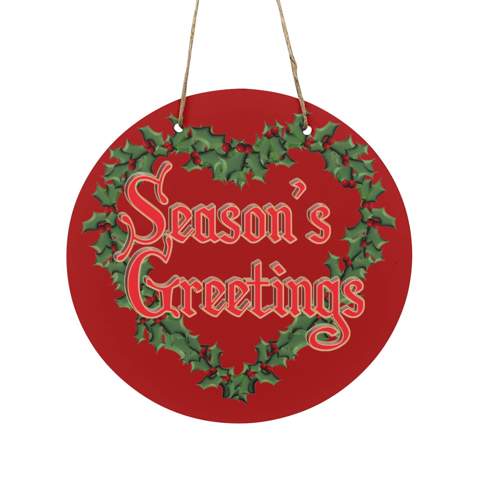 Seasons Greetings Christmas Round Wooden Door Sign 11.8'' | ID: D7089186