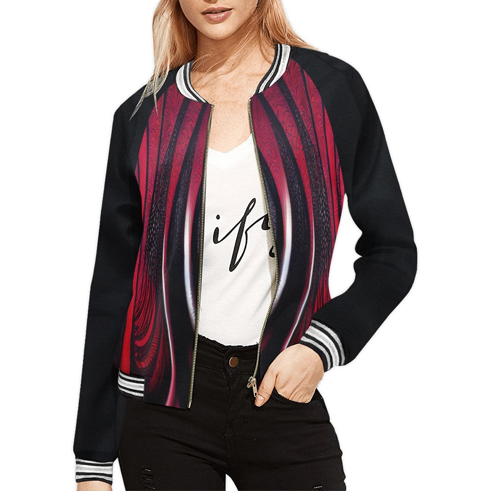 red and black circular pattern All Over Print Bomber Jacket for Women ...