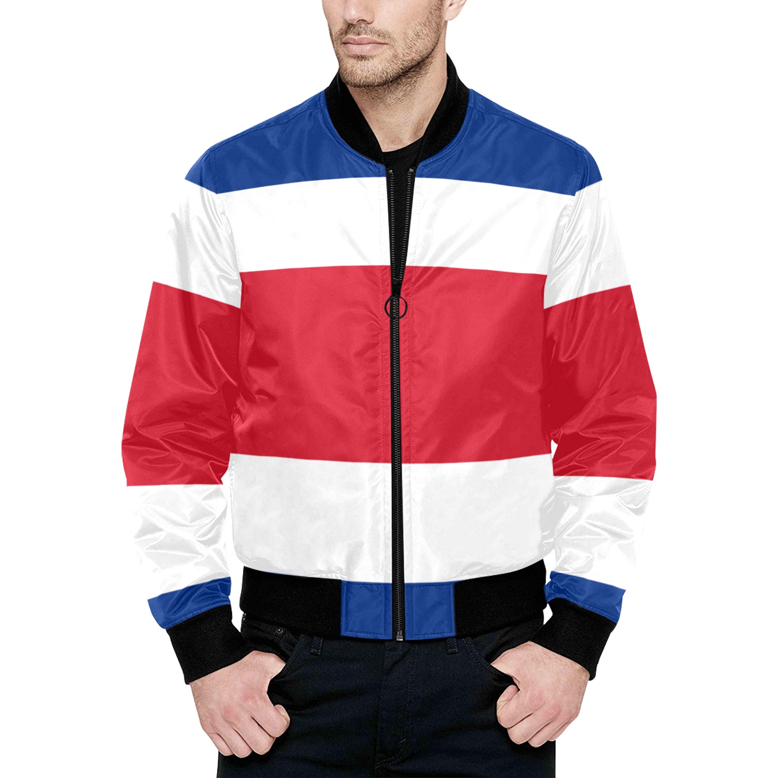 Flag_of_Costa_Rica.svg All Over Print Quilted Bomber Jacket for Men ...