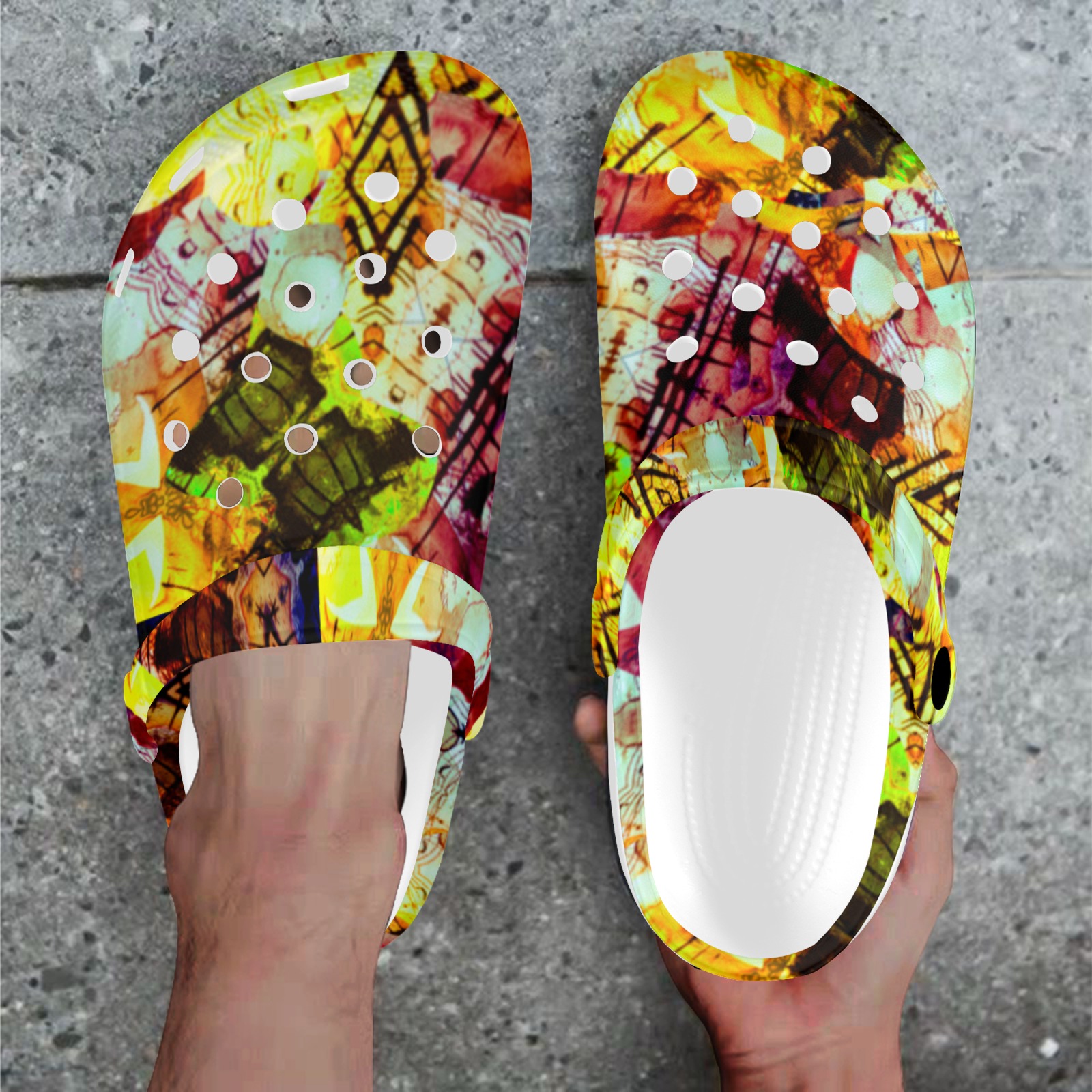Graffiti Style - Markings on Watercolors Custom Print Foam Clogs for ...
