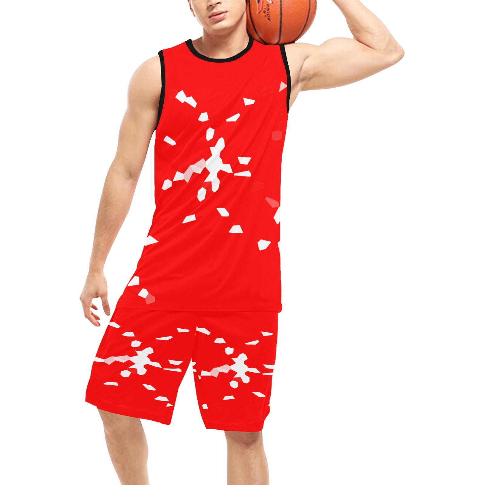 White InterlockingCircles Mosaic Red Basketball Uniform with Pocket ...