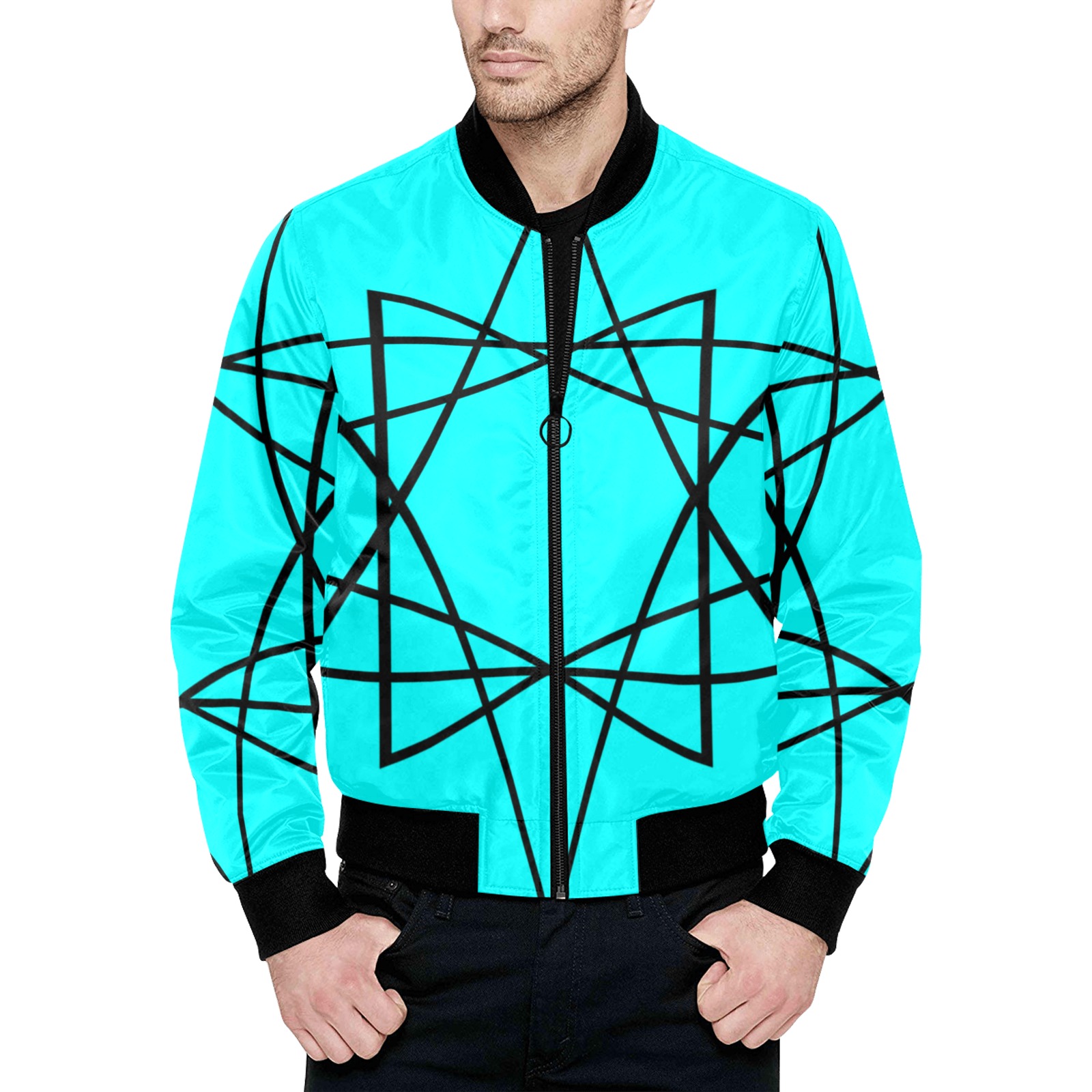 Black Interlocking Triangles2 Funhouse aqua All Over Print Quilted ...